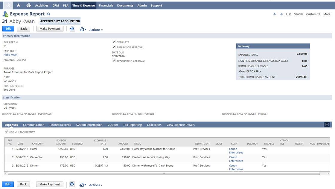Expense Report Expense Management Expense Software NetSuite